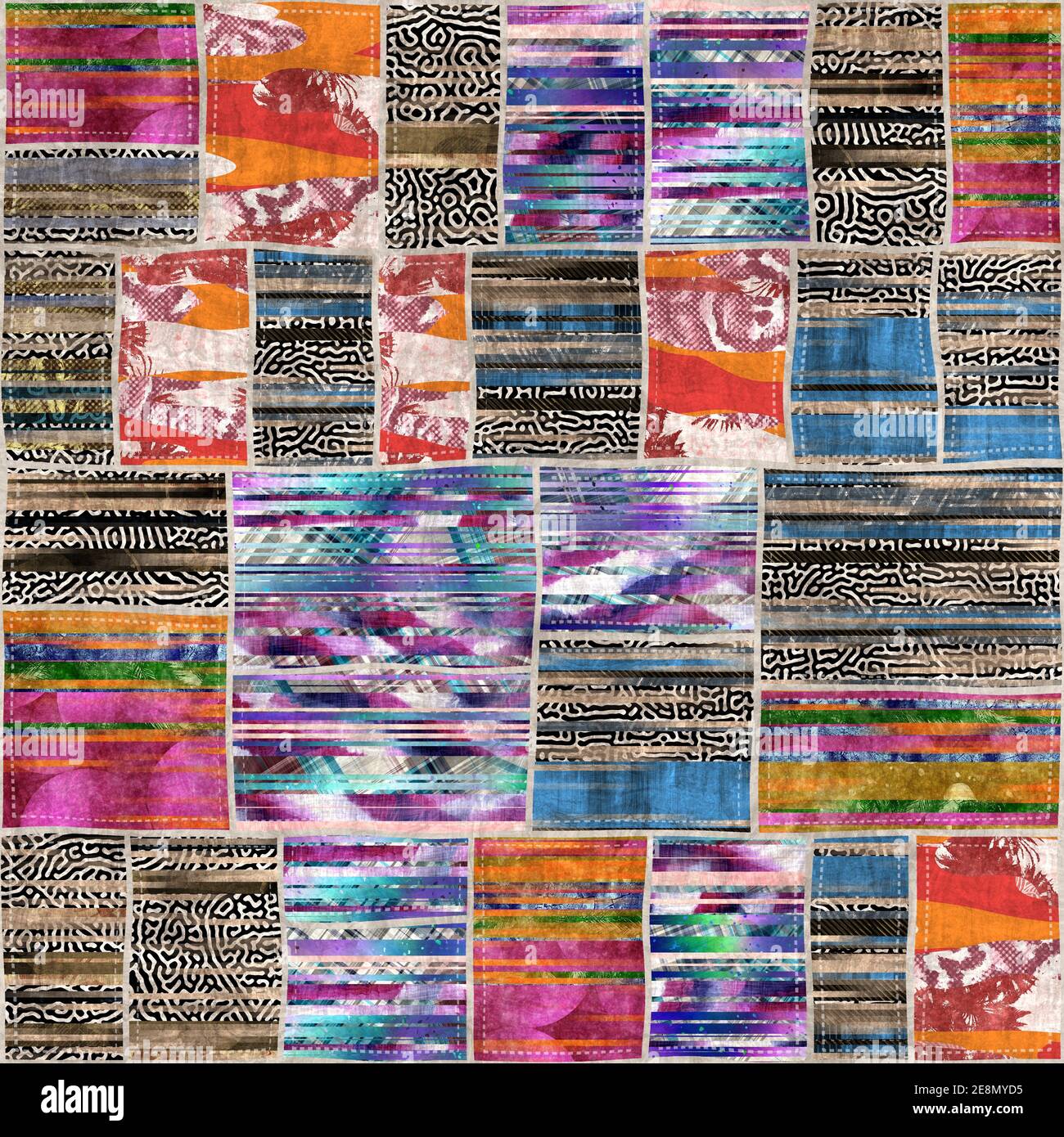 Seamless patchwork collage mix quilt pattern print Stock Photo - Alamy