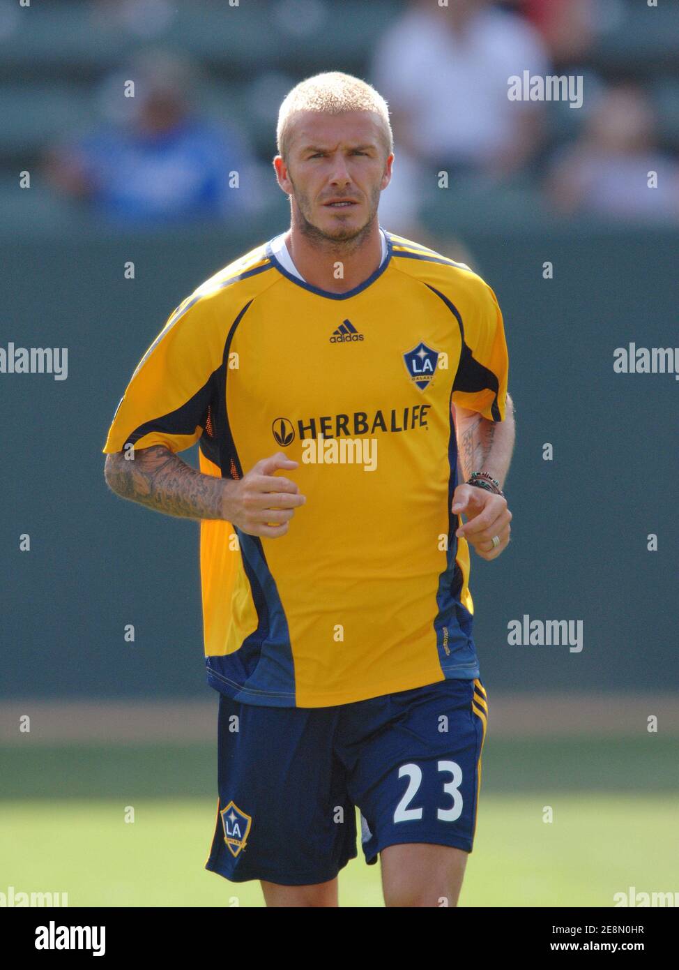 David Beckham first training session with the Los Angeles Galaxy at the ...