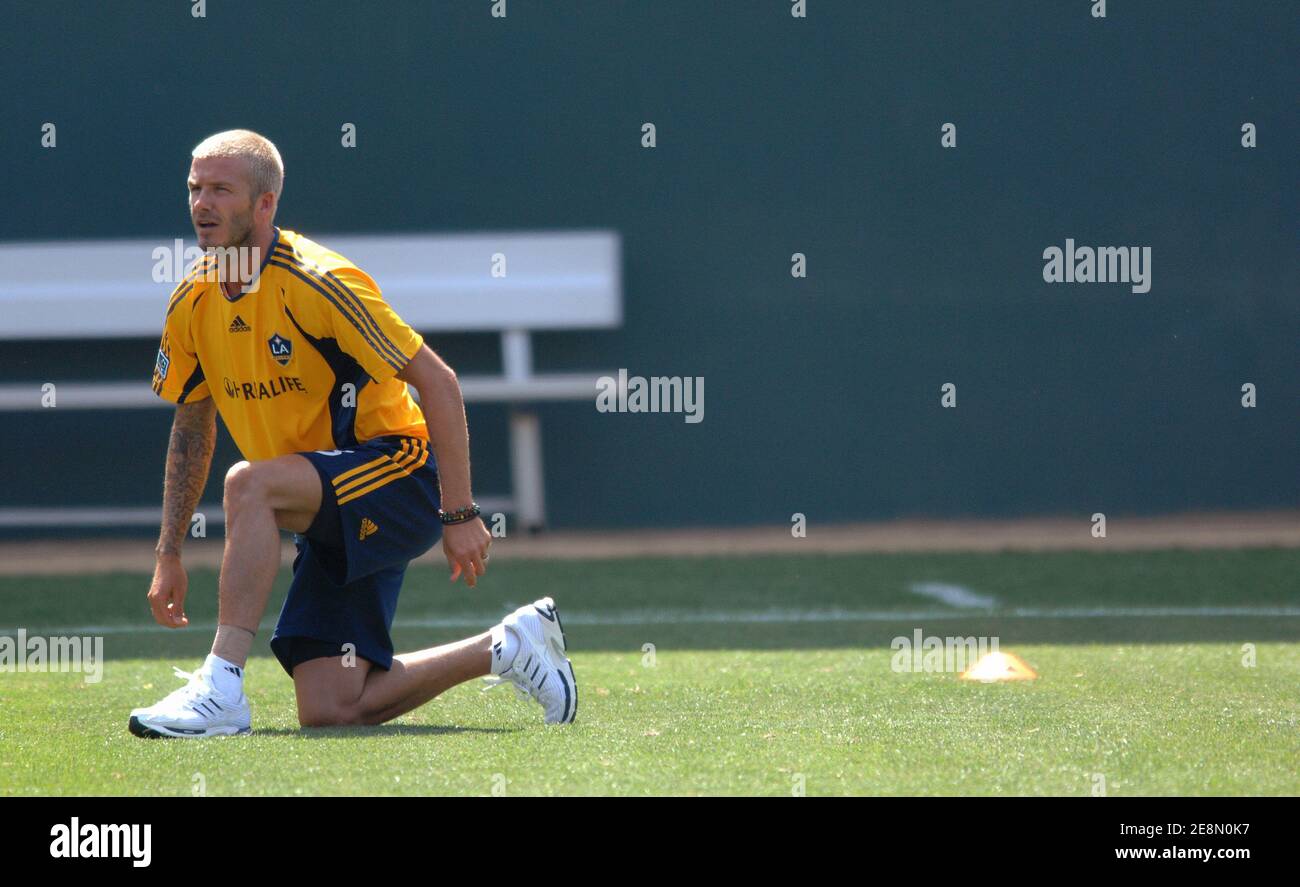 David Beckham first training session with the Los Angeles Galaxy at the ...