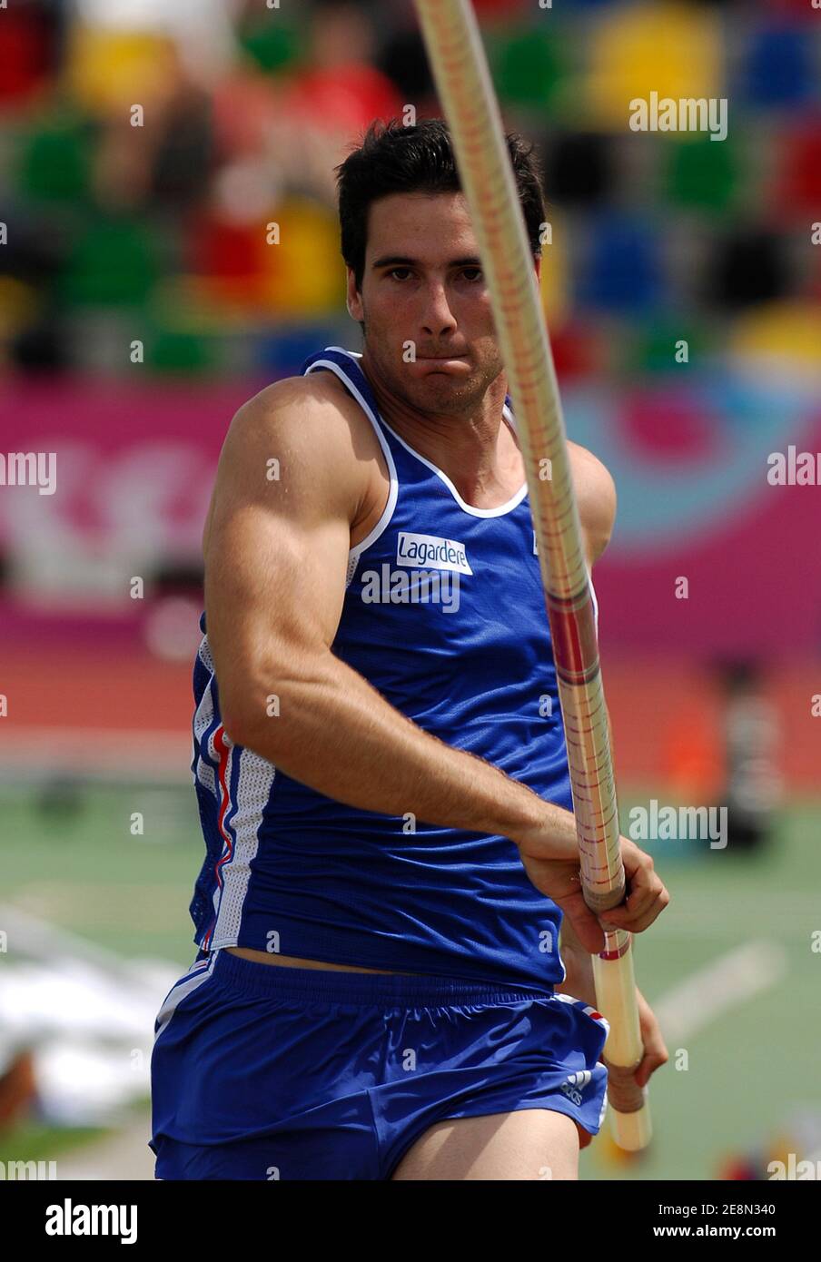 France's Flavien Basson competes on men's pole vault during the ...