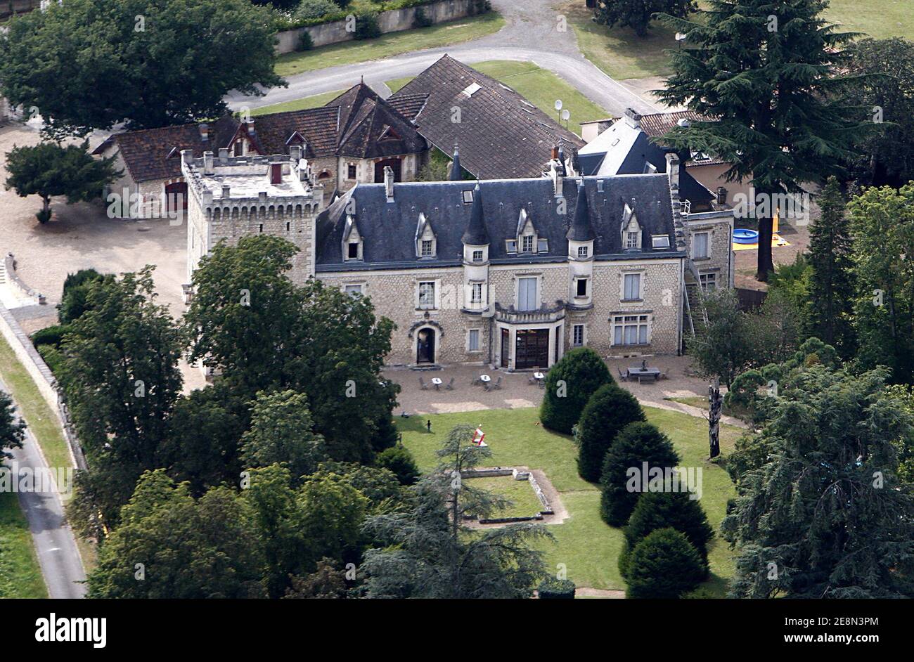 Aerial view of the 'Chateau de la Couronne', in Marthon, near Angouleme ...