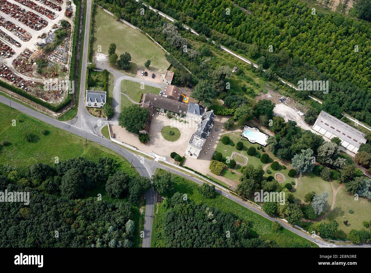 Aerial view of the 'Chateau de la Couronne', in Marthon, near Angouleme ...