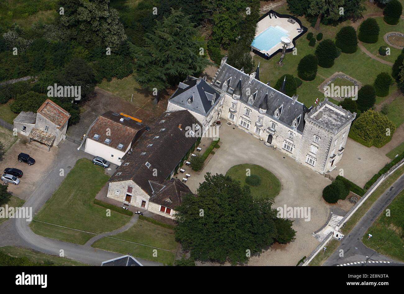 Aerial view of the 'Chateau de la Couronne', in Marthon, near Angouleme ...