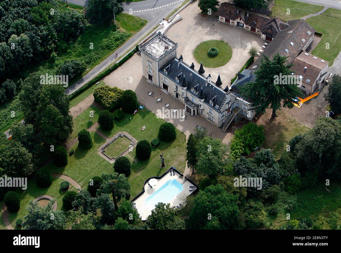 Aerial view of the 'Chateau de la Couronne', in Marthon, near Angouleme ...