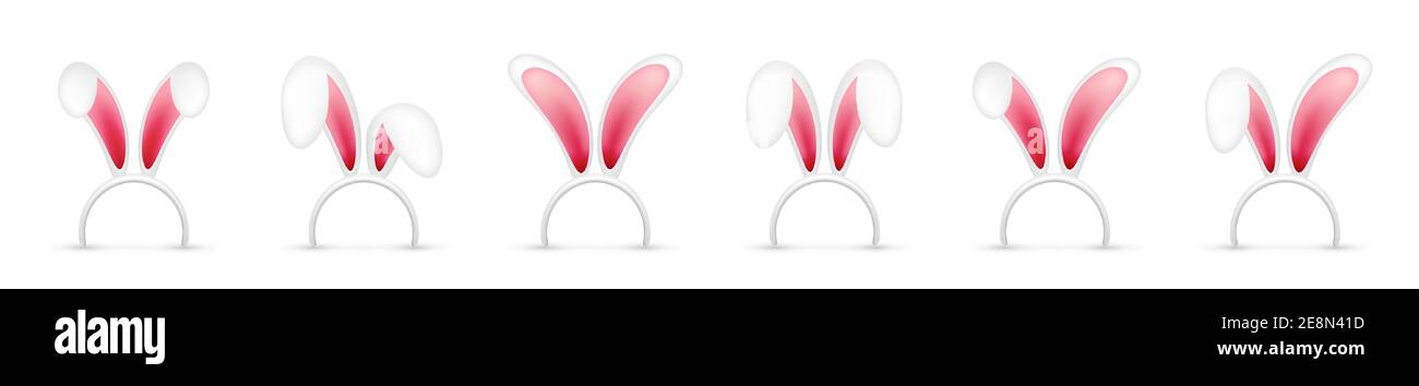 Easter bunny ears collection isolated on white background. Pink and ...