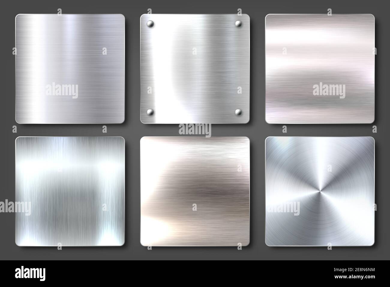 Realistic brushed metal textures set. Polished stainless steel ...