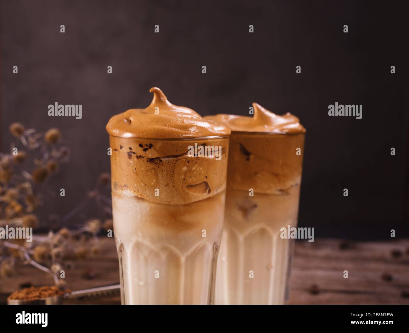Dalgona Coffee. Whipped icing drink with instant coffee popular in ...