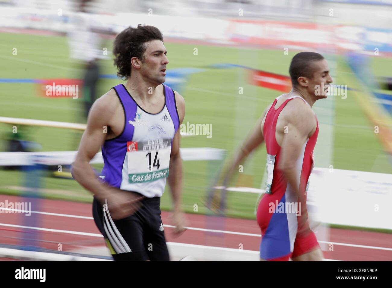 France's Sebastien Maillard competes on the men's 400 meters hurdles ...