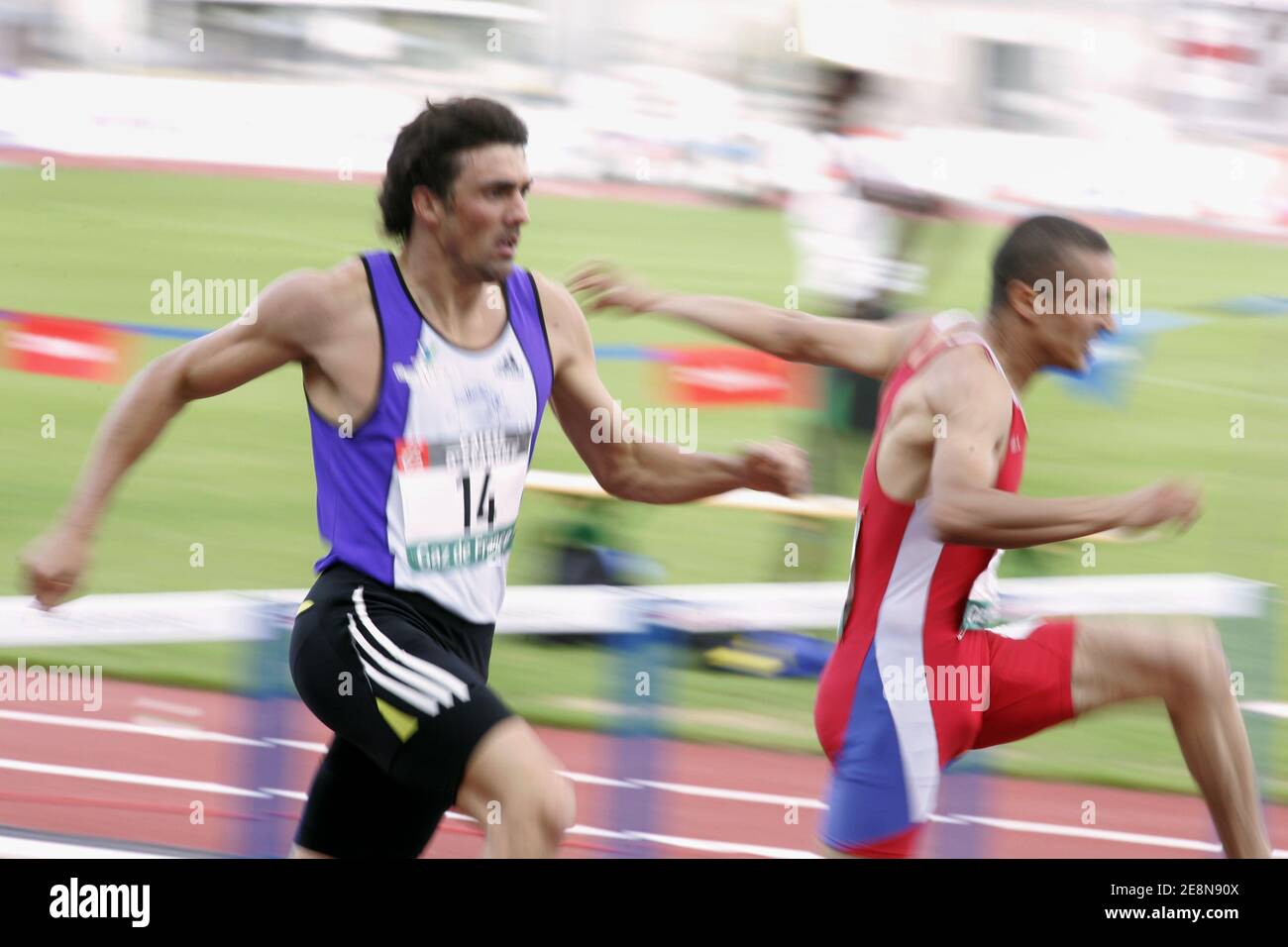 France's Sebastien Maillard competes on the men's 400 meters hurdles ...