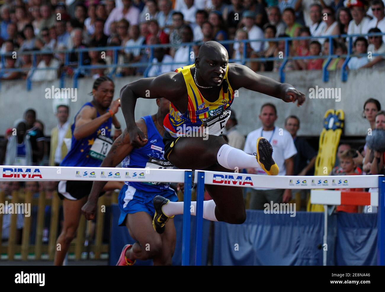 France's Ladji Doucoure wins the gold medal on men's 110 meters hurdles ...