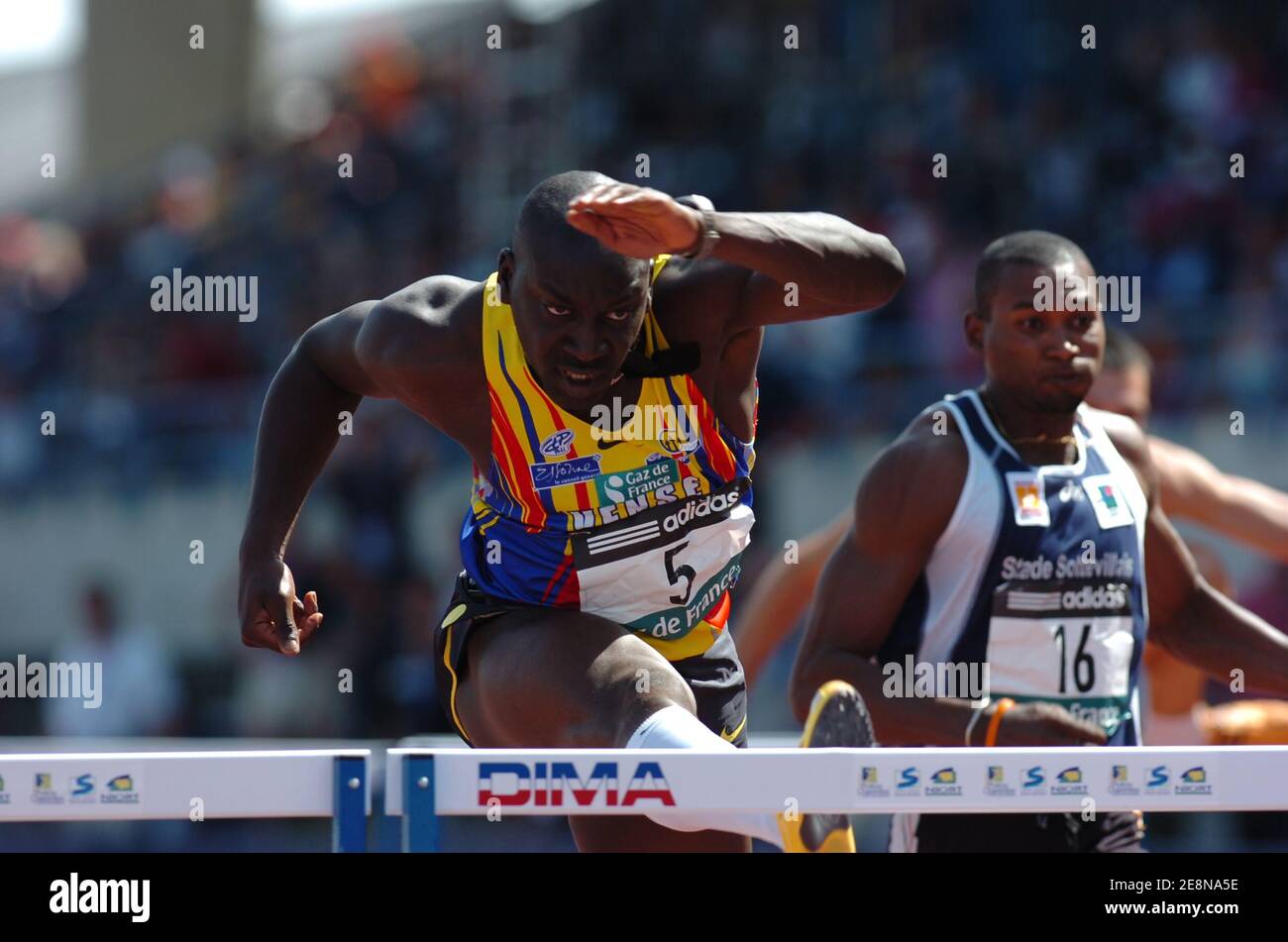 France's Ladji Doucoure wins the gold medal on men's 110 meters hurdles ...