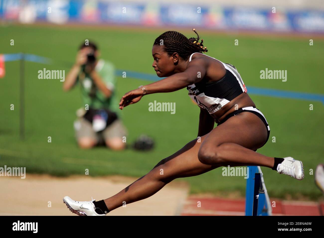 France's Adriana Lamalle competes on women's 100 meters hurdles during ...