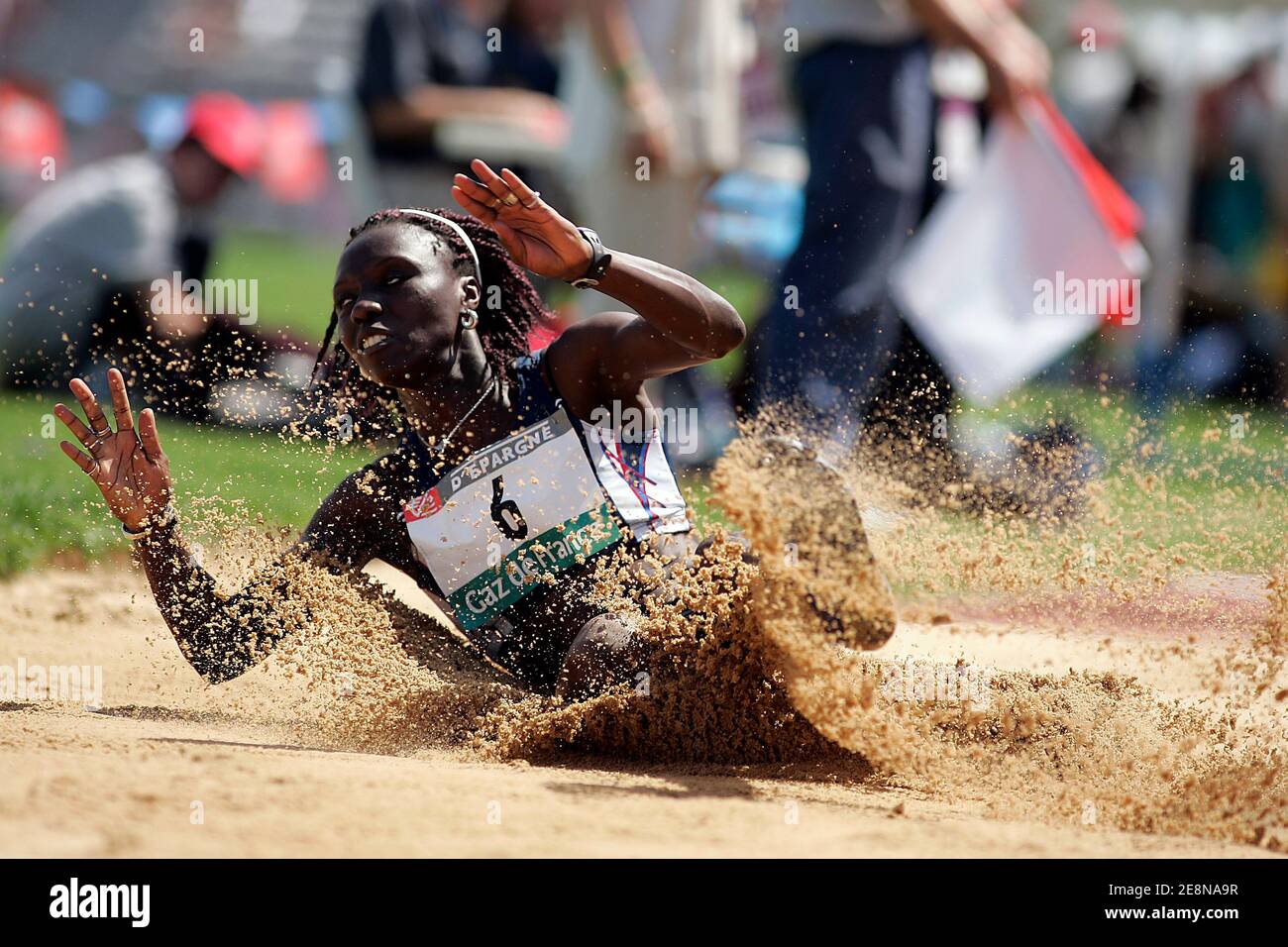 France's Emma Gomis competes on women's long jump during french track ...