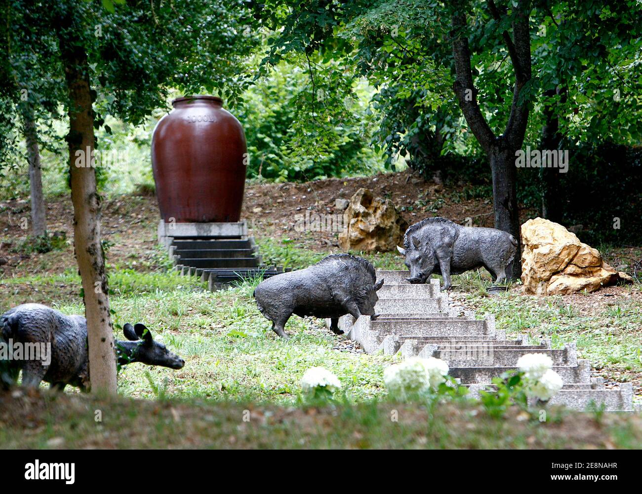 Boars statues in the summer residence of Queen Margrethe II of Denmark ...