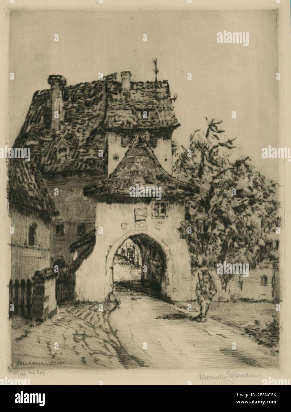 Mittleres Stadttor in Berching - Zeichnung von Alexander Liebmann Stock ...