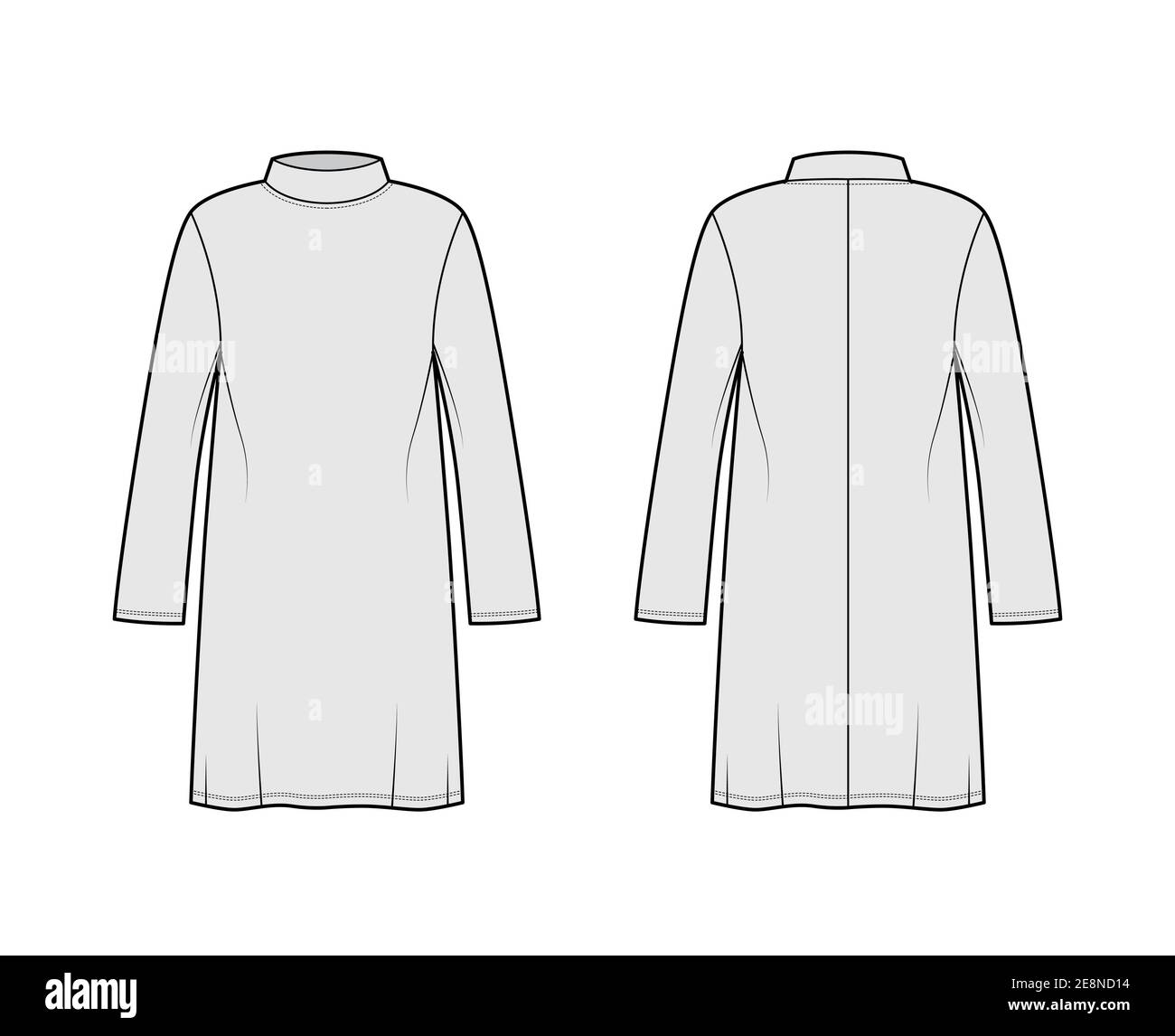 Tunic sweater technical fashion illustration with stand-away collar ...