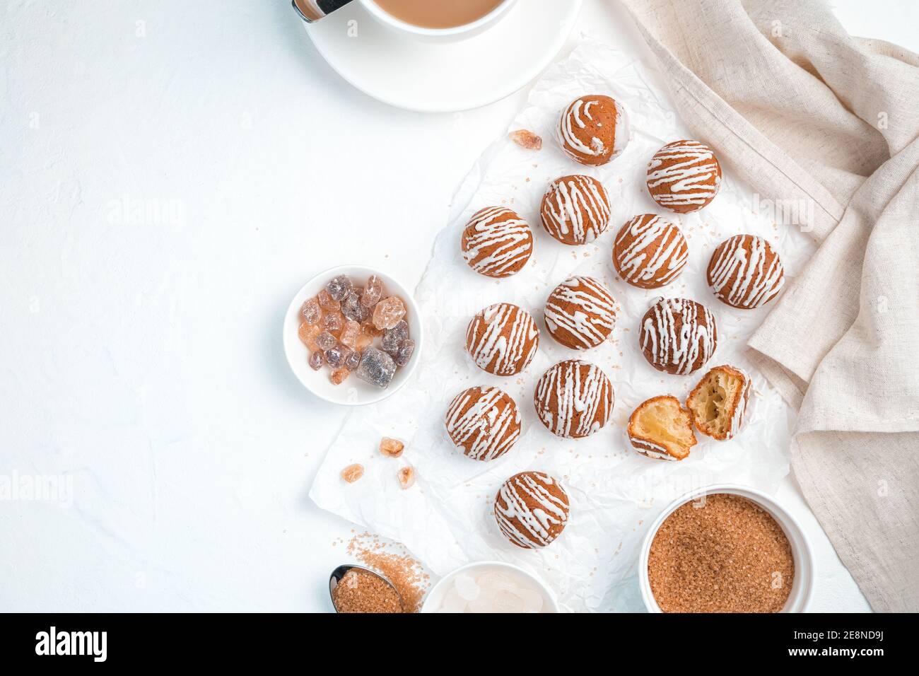 Round cookies on a white background. Top view, horizontal Stock Photo ...