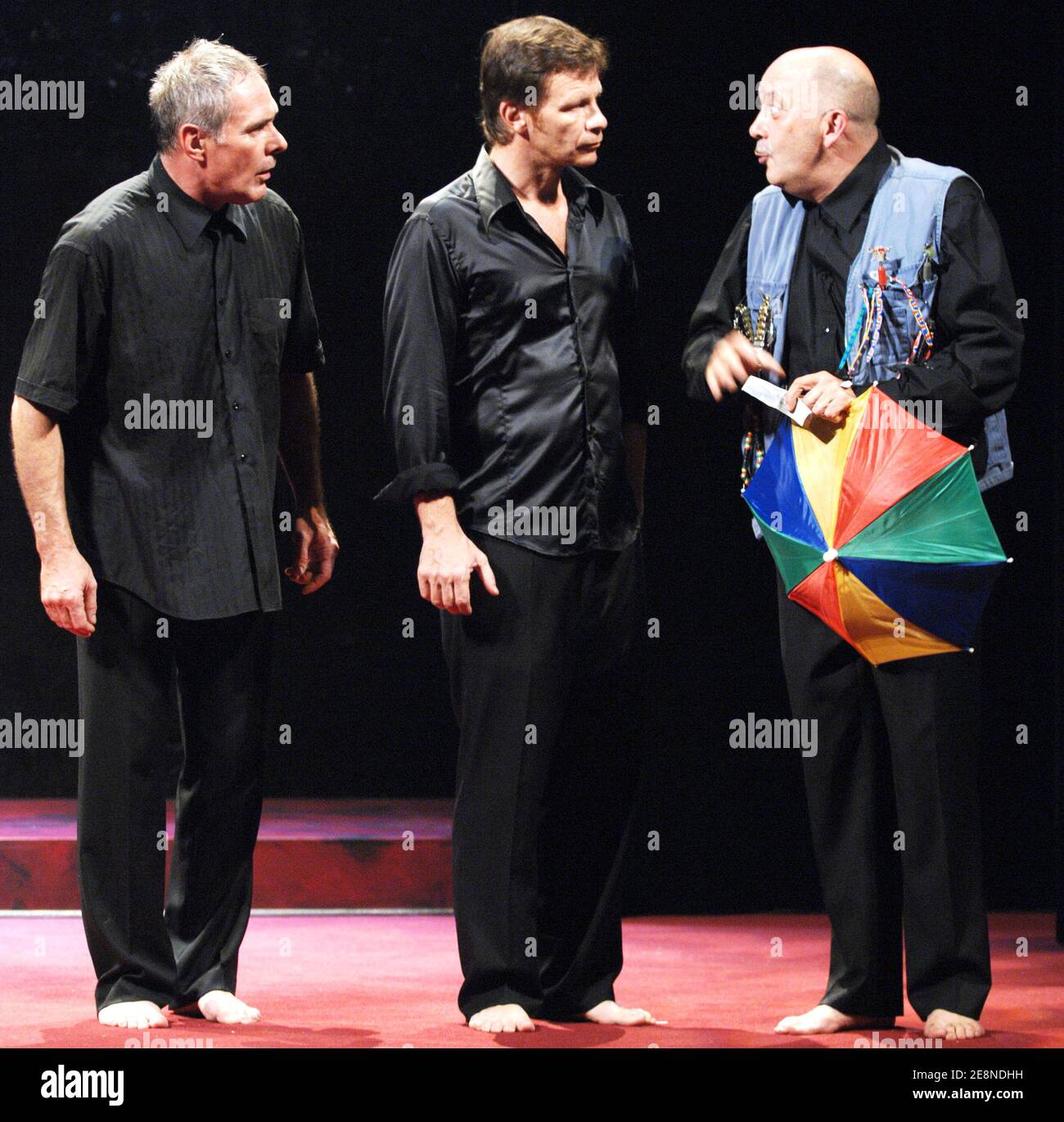 Cast members Philippe Lelievre, Gil Galliot and Fred Nony act their ...