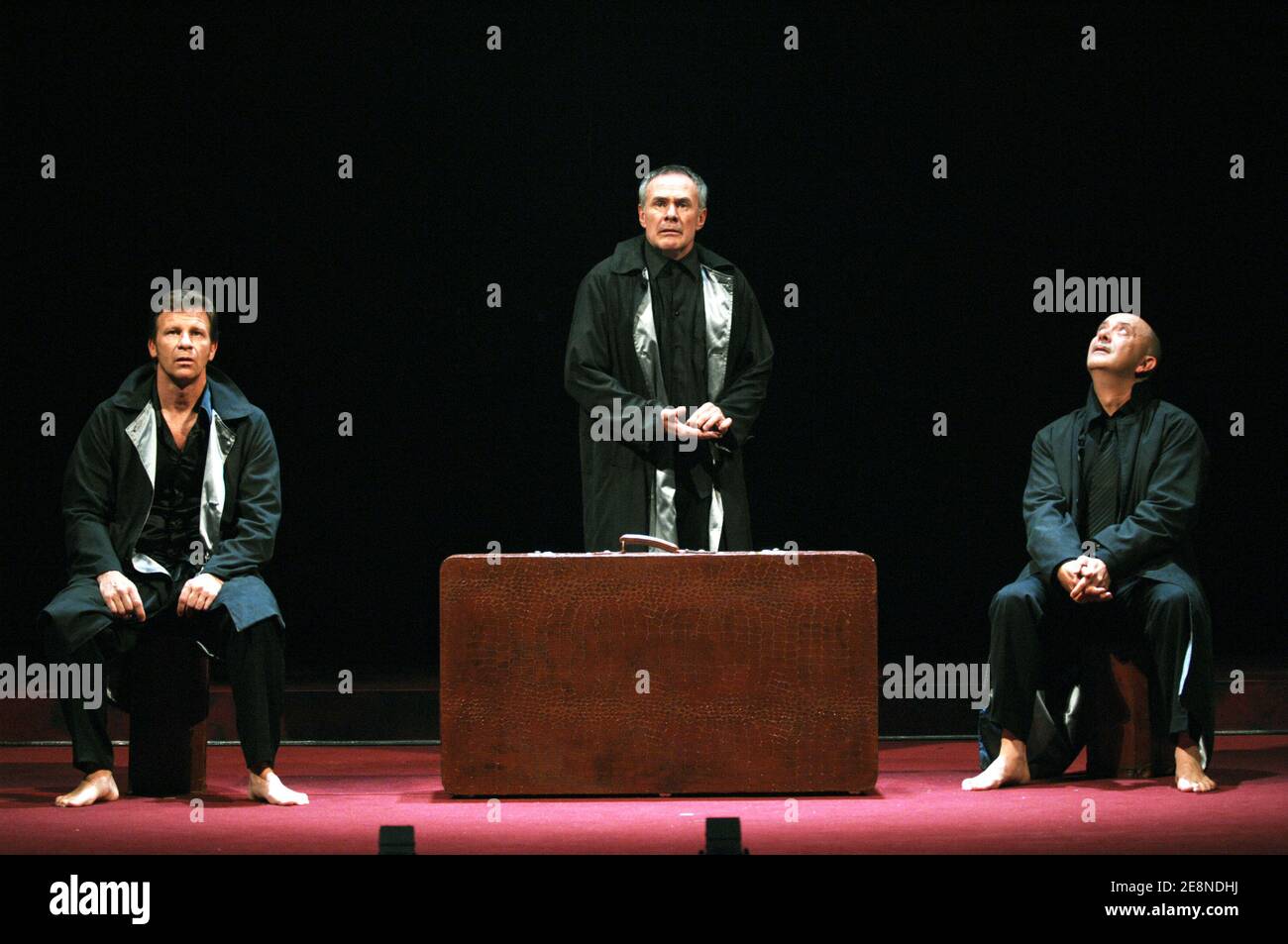 Cast members Philippe Lelievre, Gil Galliot and Fred Nony act their ...