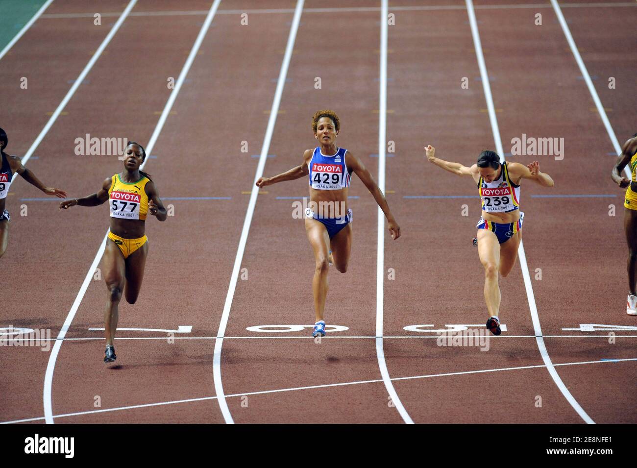 (L-R) Jamaica's Veronica Campbell, France's Christine Arron and Belgium ...