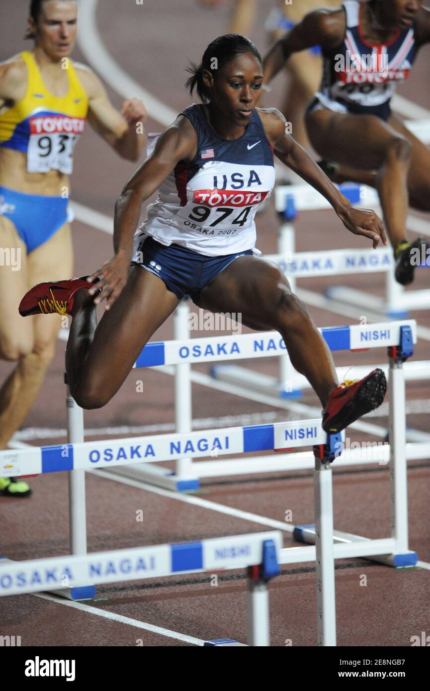USA's Sheena Johnson competes on women's 400 meters hurdles semi-final ...