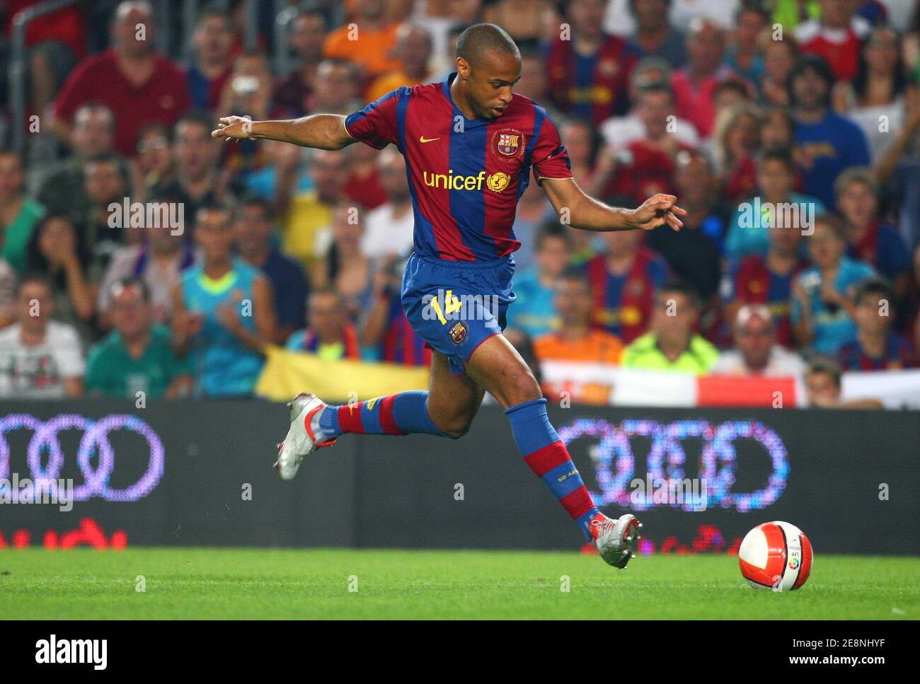 FC Barcelona's Thierry Henry takes a free kick during the club's Joan ...