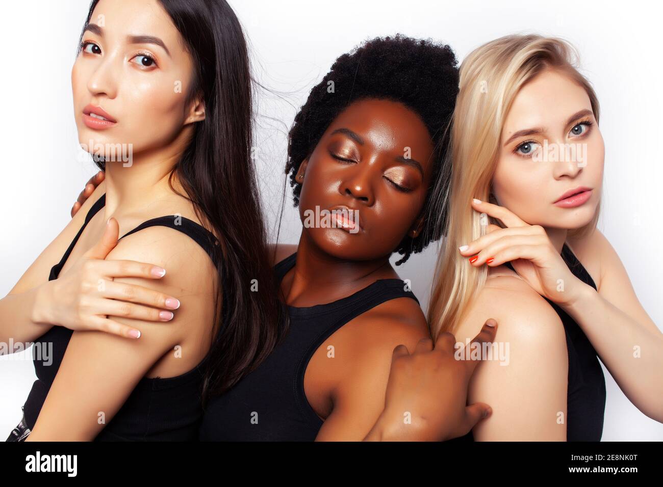diverse multi nation girls group, teenage friends company cheerful ...