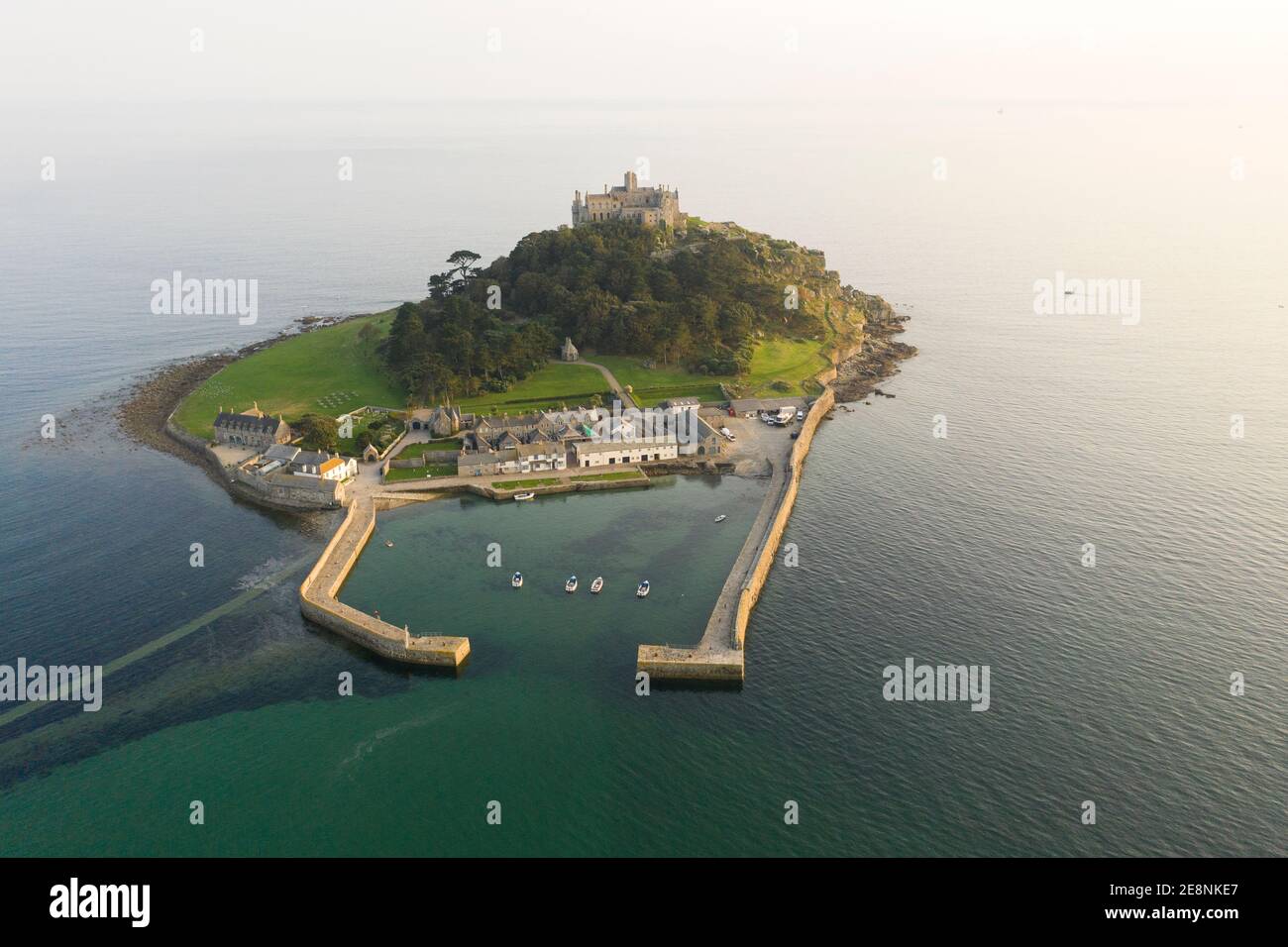 Aerial image of St Michael’s Mount near Penzance, Cornwall Stock Photo ...