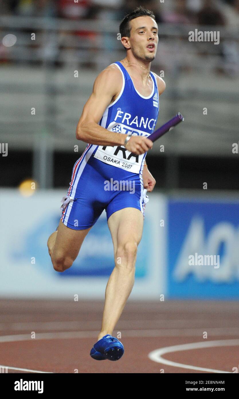 France's Mathieu Lahaye competes on men's 4x400 meters relay heats ...