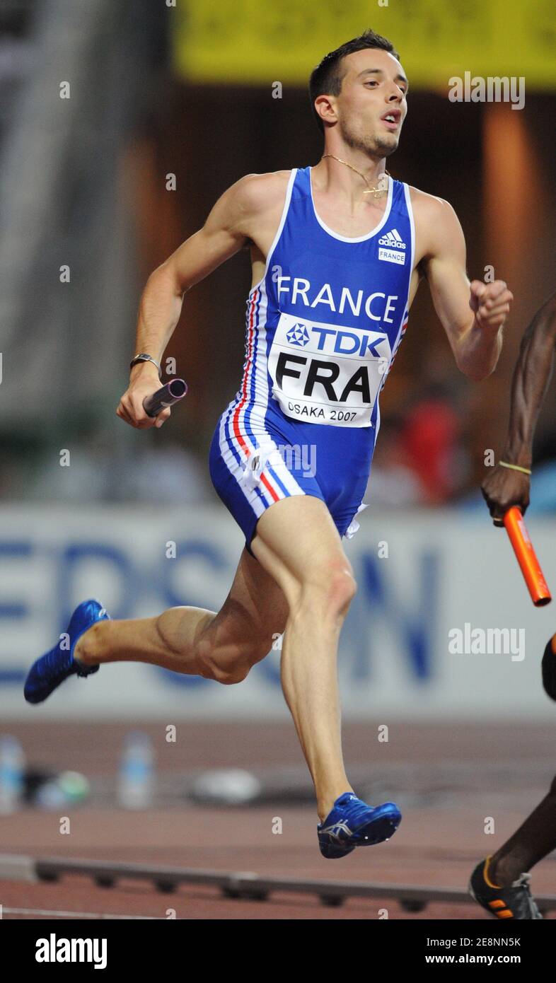 France's Mathieu Lahaye competes on men's 4x400 meters relay heats ...