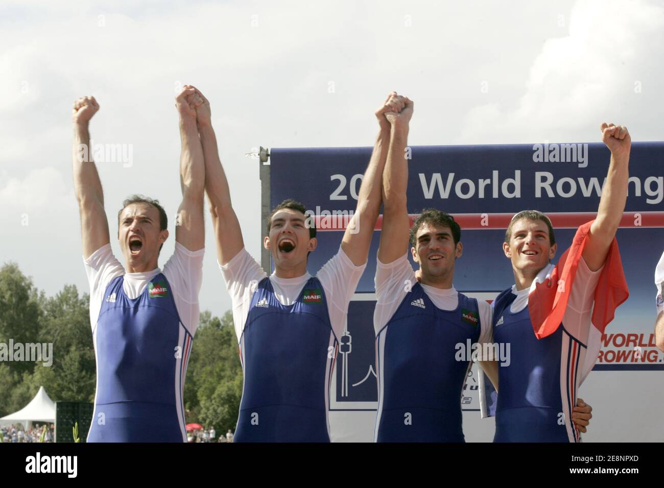 Members of the french rowing Jean-David Bernard, Cadric Berrest ...