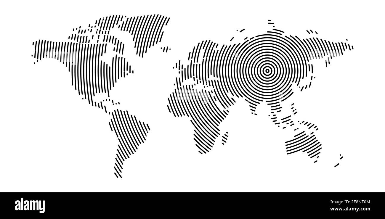 World map modern design. Pattern of black concentric circle stripes ...