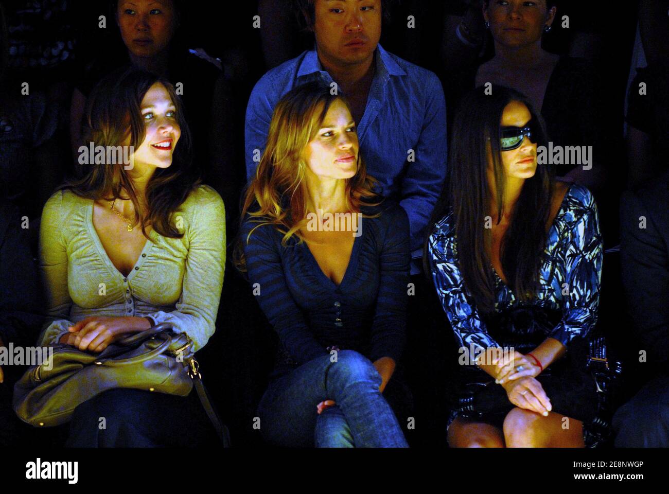 (L-R) Actresses Maggie Gyllenhaal, Hilary Swank and Demi Moore sit ...