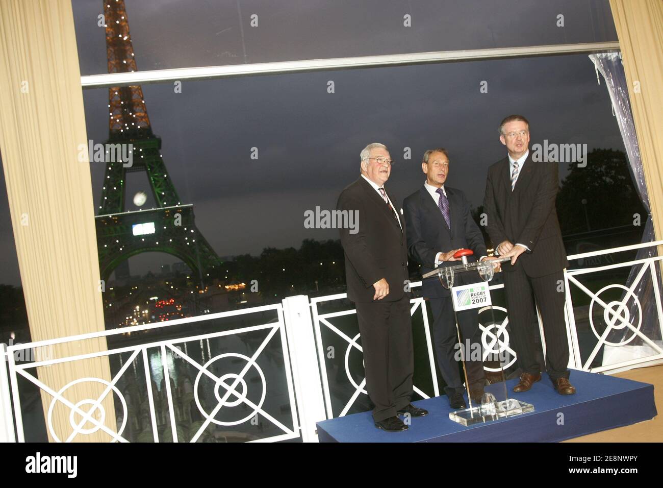 IRB president Syd Millar, Paris Mayor Bertrand Delanoe and FFR ...