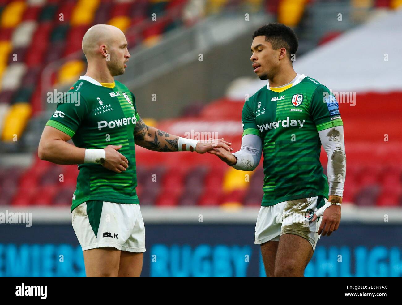 BRENTFORD, ENGLAND - JANUARY 31: L-R Billy Meakes Clews of London Irish ...