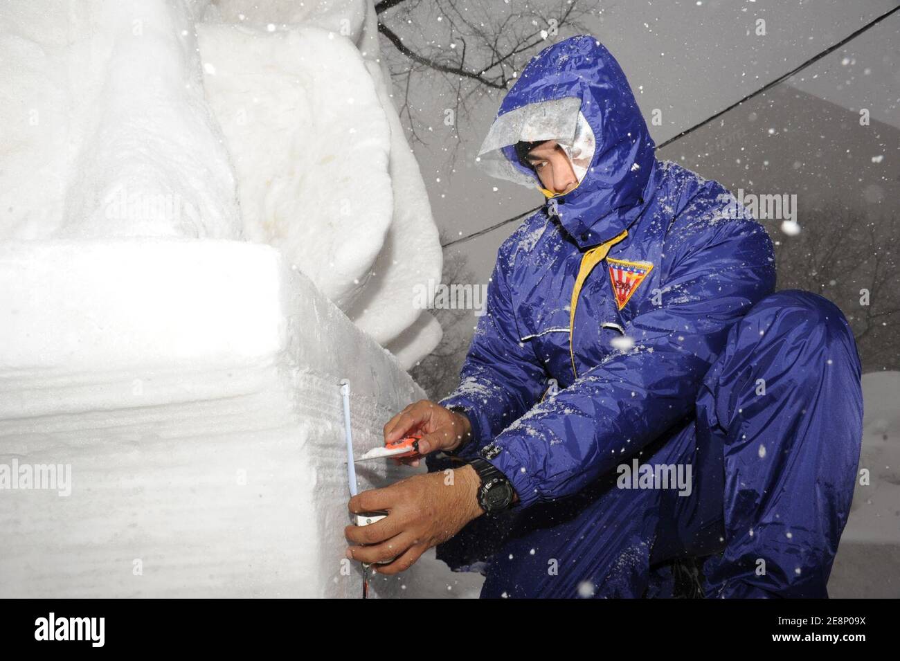 Misawa sailors create USS Constitution snow sculpture 150202 Stock ...