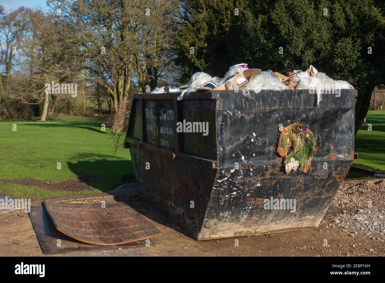 Builders very large skip on a private home building site Stock Photo ...