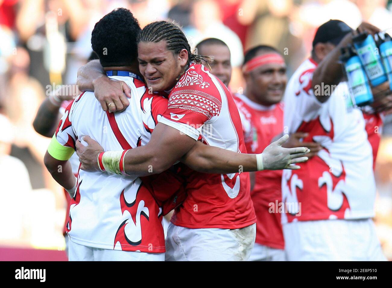 Tonga's Celebrate winning the IRB rugby union World Cup, Pool A, Samoa ...