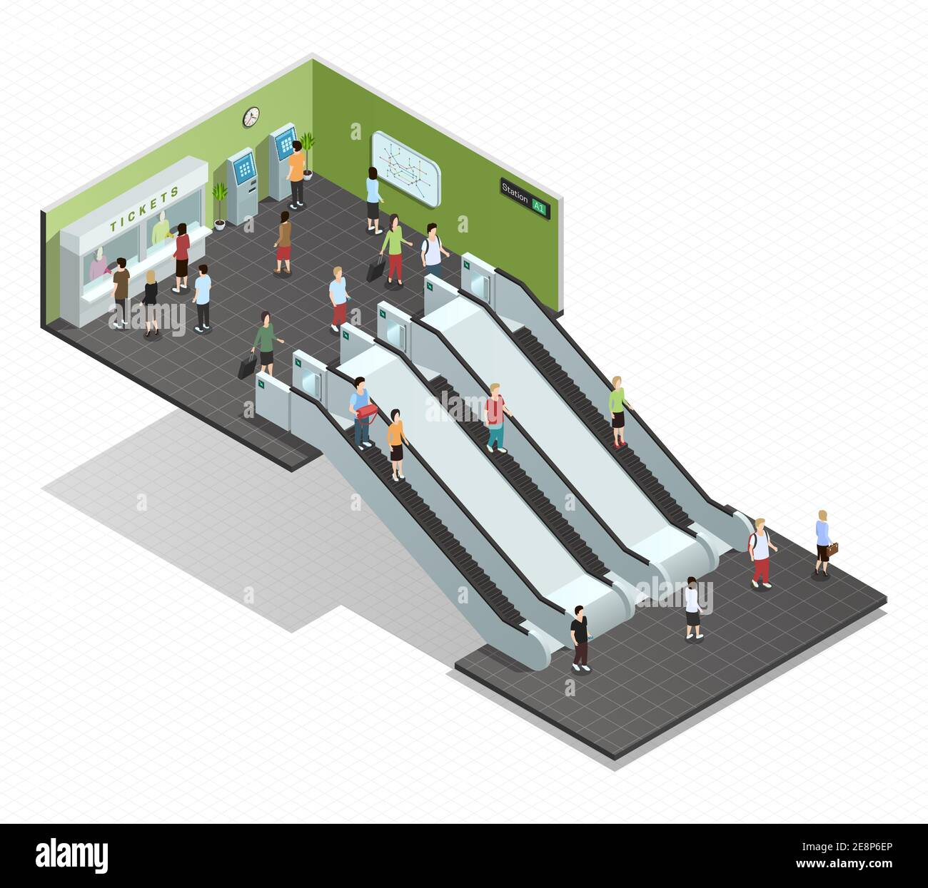 Color isometric composition depicting subway entrance underground ... Color isometric composition depicting subway entrance underground ...