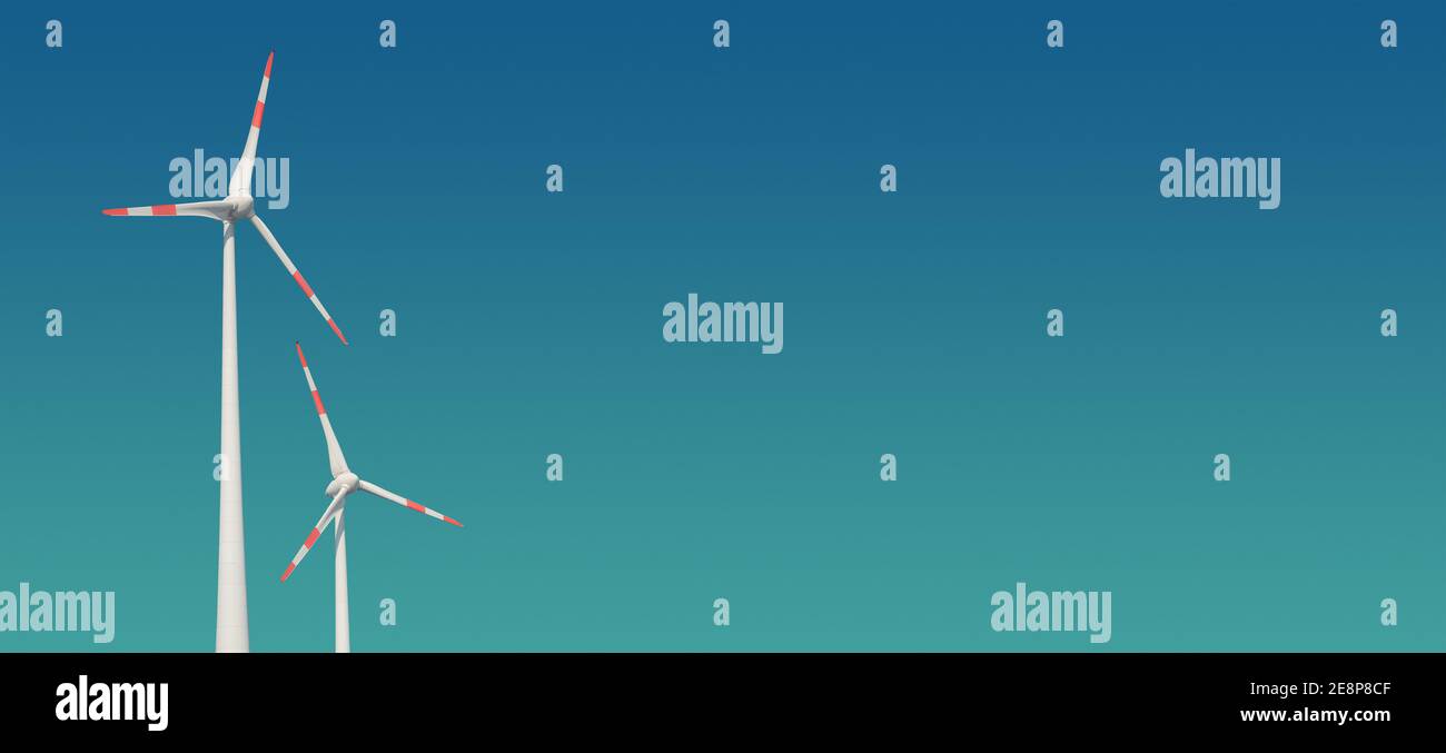 Two big wind turbines to generate electrical power as green ecofriendly ...