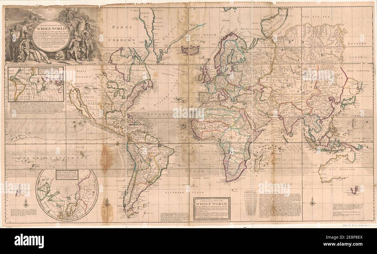 Moll World Map 1719 master-gmd-gmd3-g3200-g3200-ct007070 Stock Photo ...