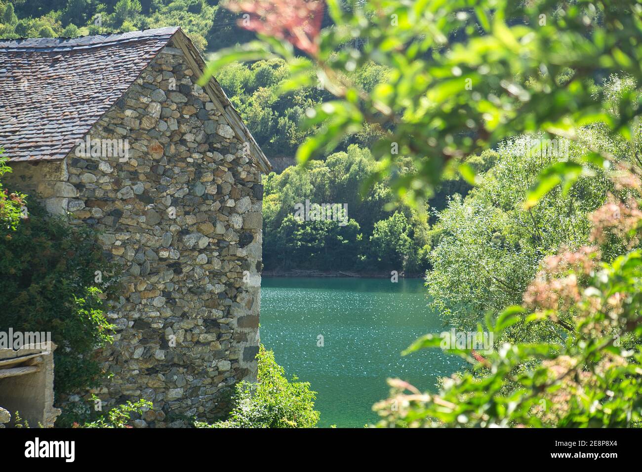 Lanuza town, an old village on the banks of the Gallego river, located ...