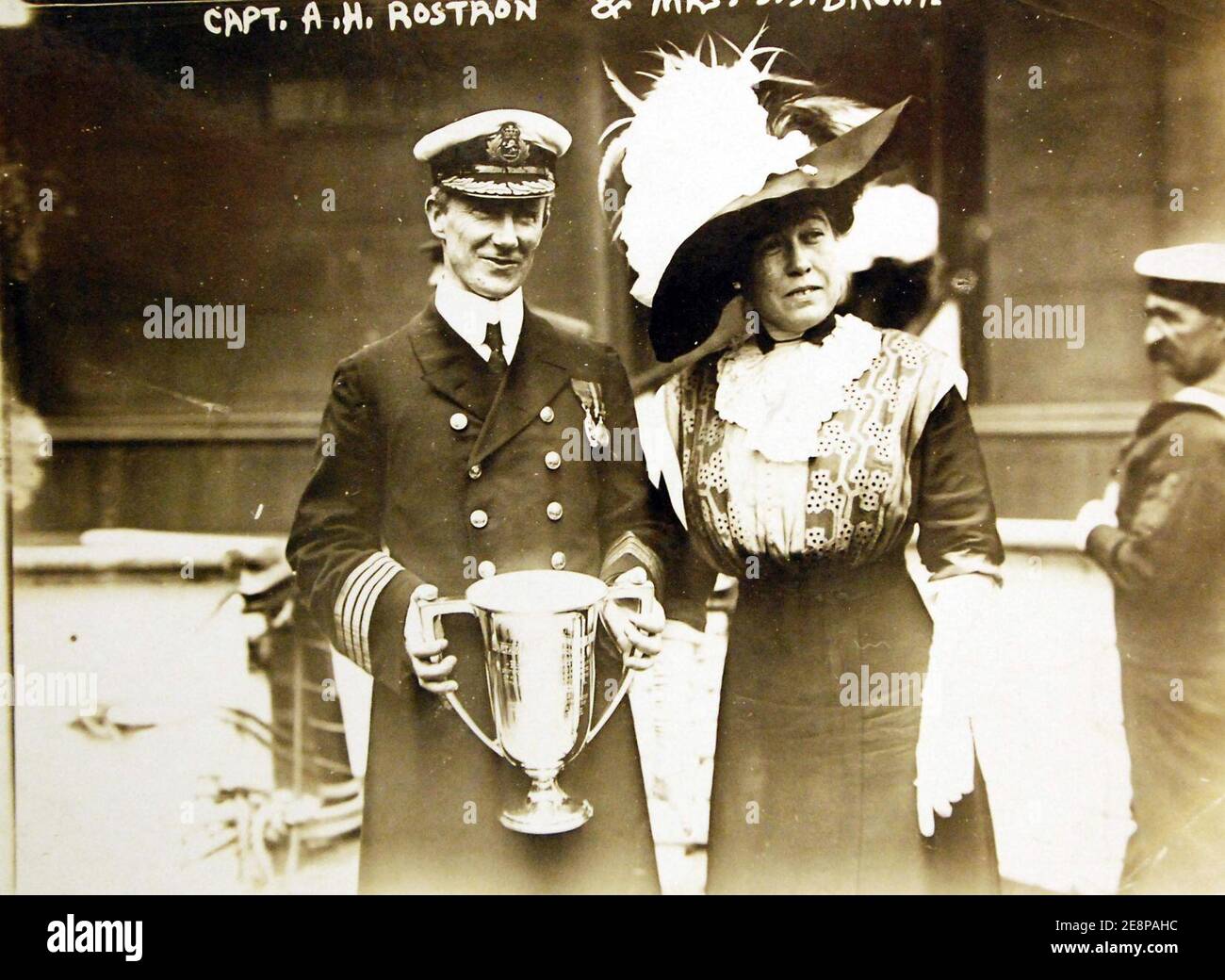 Molly” Brown presenting trophy to Captain Arthur Rostron for rescue of ...