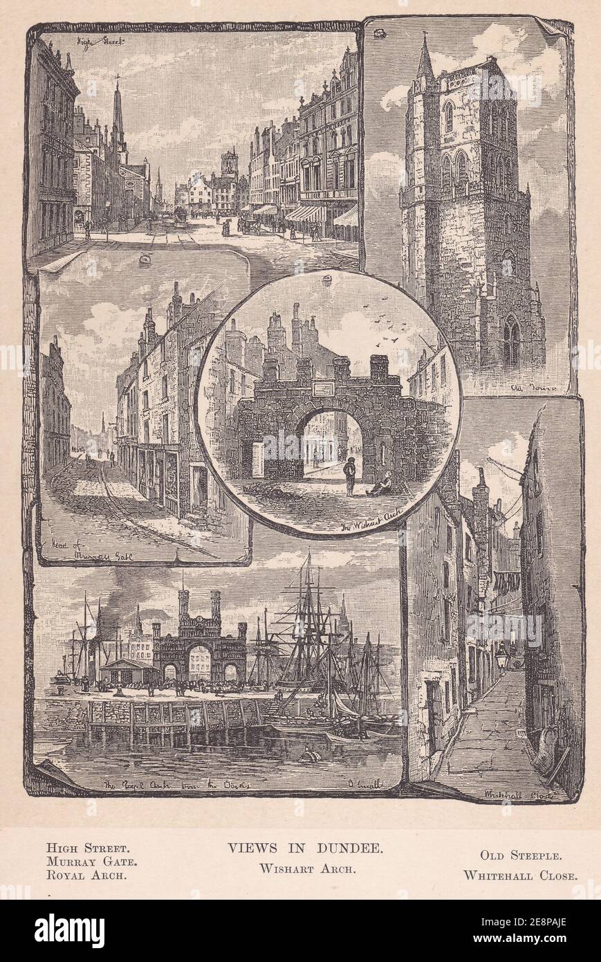 Vintage illustrations of Views in Dundee. High Street, Murray Gate ...