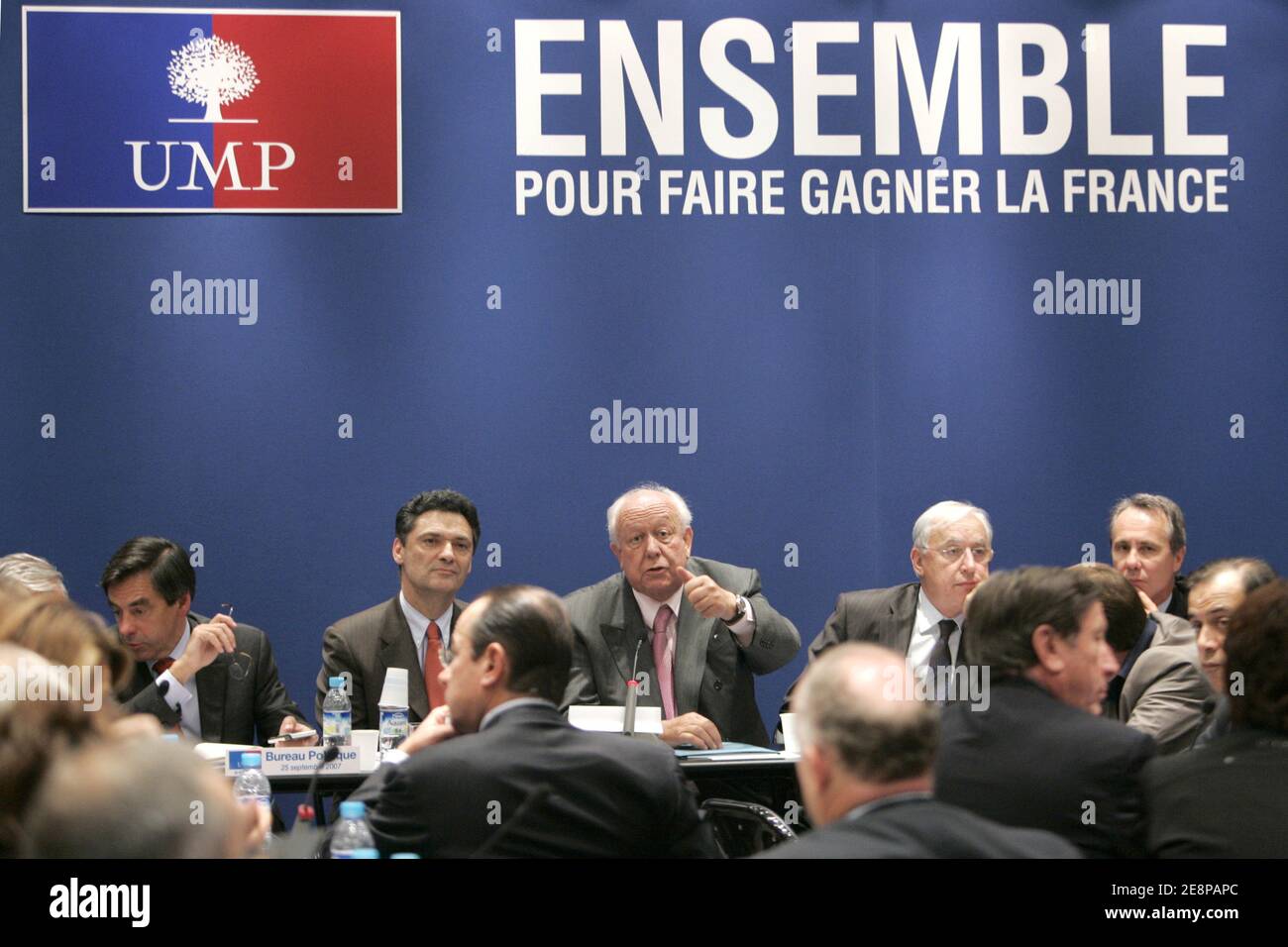 Prime minister Francois Fillon, UMP's general secretary Patrick ...