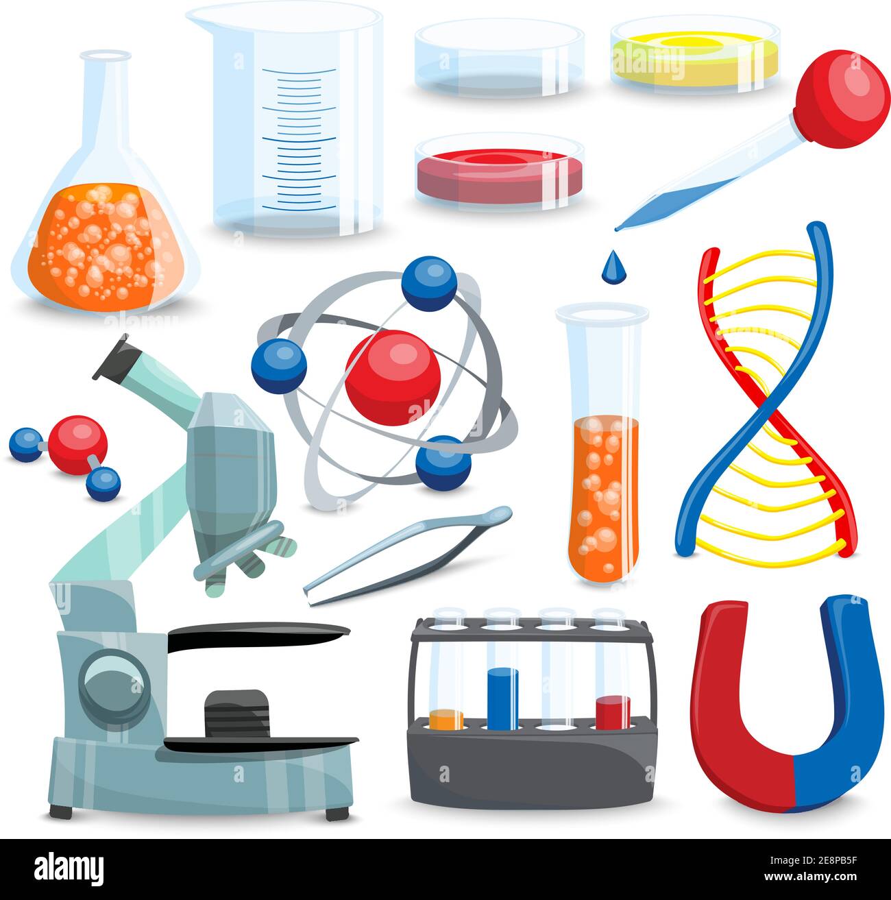 Cartoon Science Symbols Chemistry Icons Set Black And White Vector