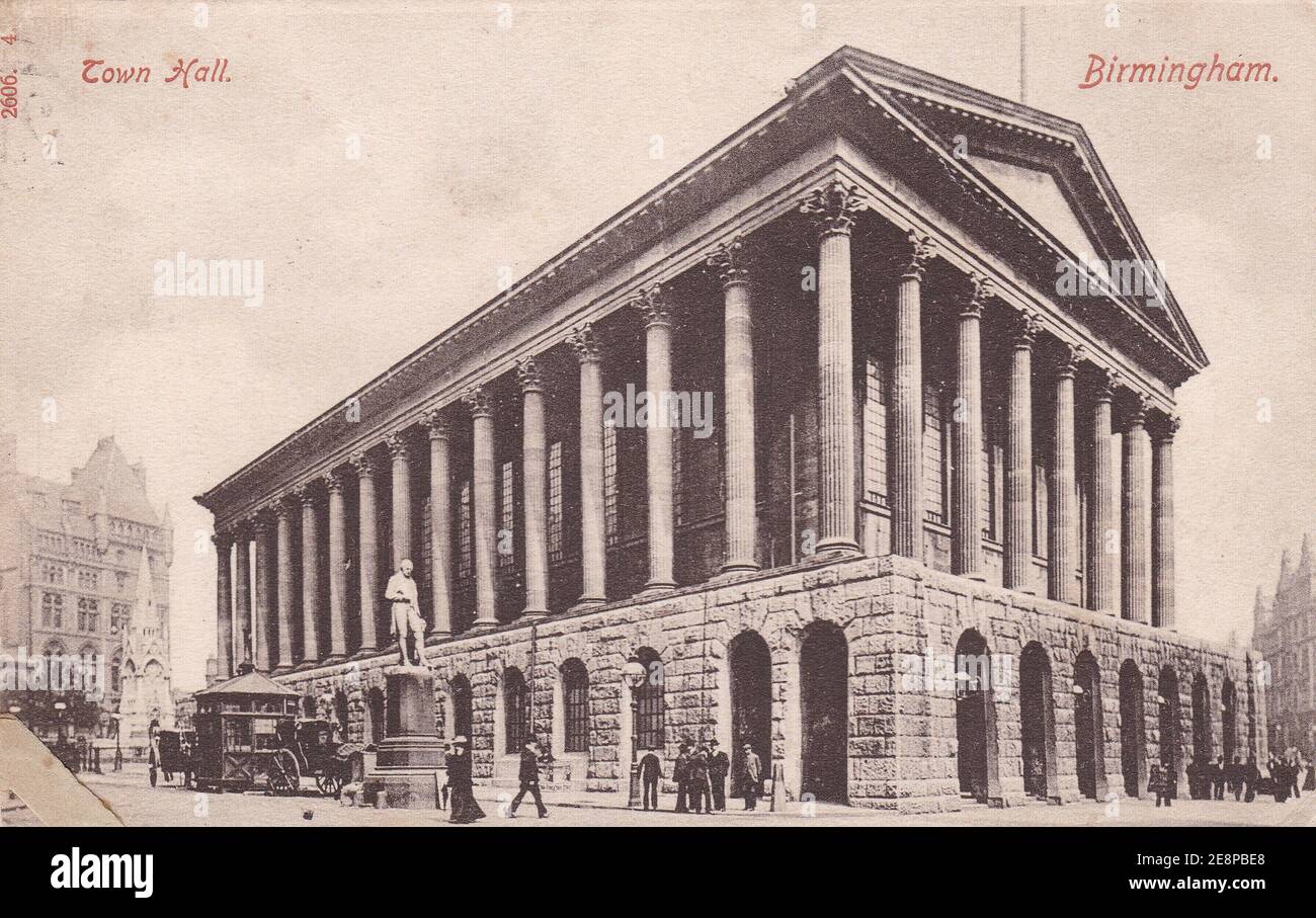 Vintage postcard of Birmingham Town Hall Stock Photo - Alamy