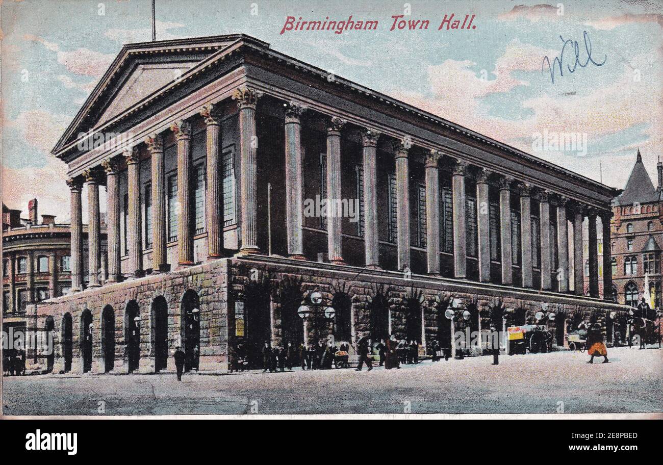 Vintage postcard of Birmingham Town Hall Stock Photo - Alamy