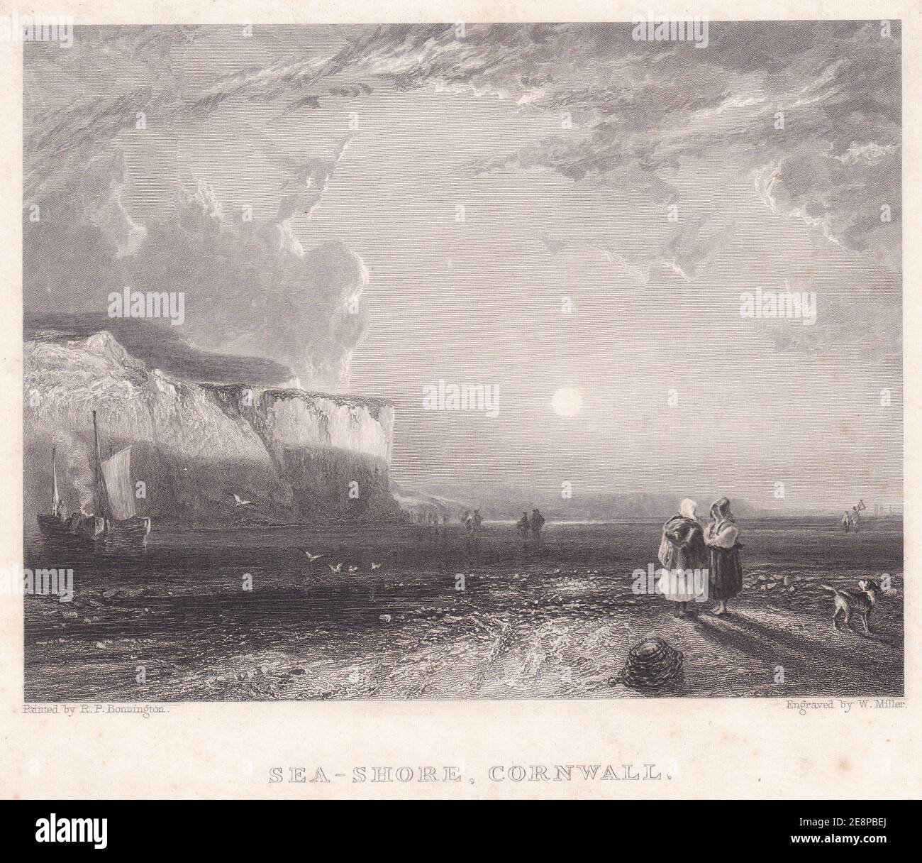 Vintage illustration of the Sea-Shore, Cornwall Stock Photo - Alamy