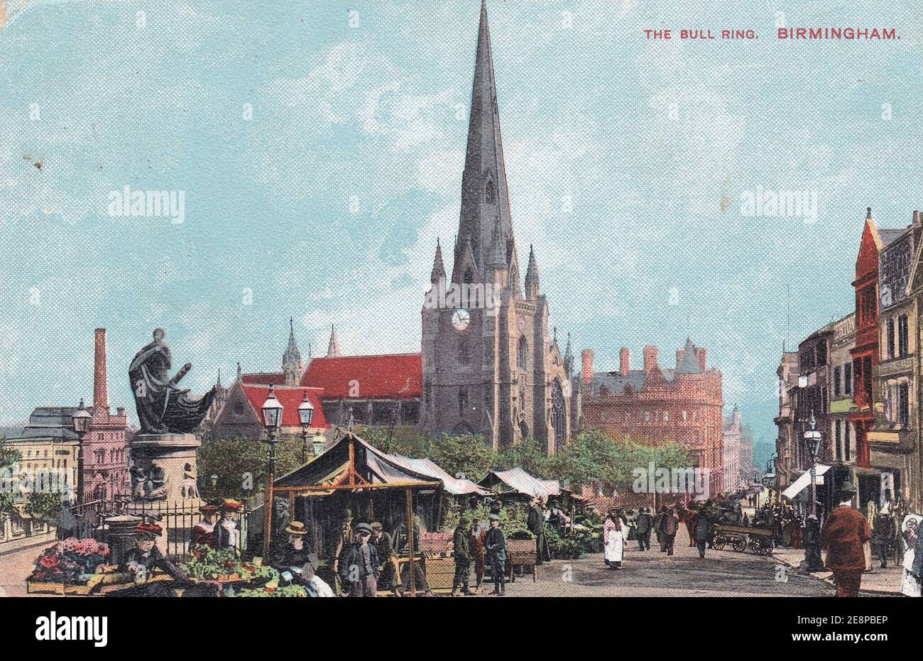 Vintage colour postcard of The Bull Ring, Birmingham Stock Photo - Alamy